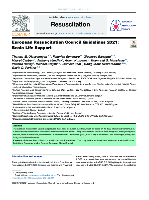 (PDF) European Resuscitation Council Guidelines 2021: Basic Life Support