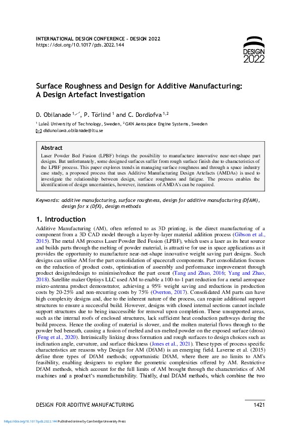 (PDF) Surface Roughness and Design for Additive Manufacturing: A Design ...
