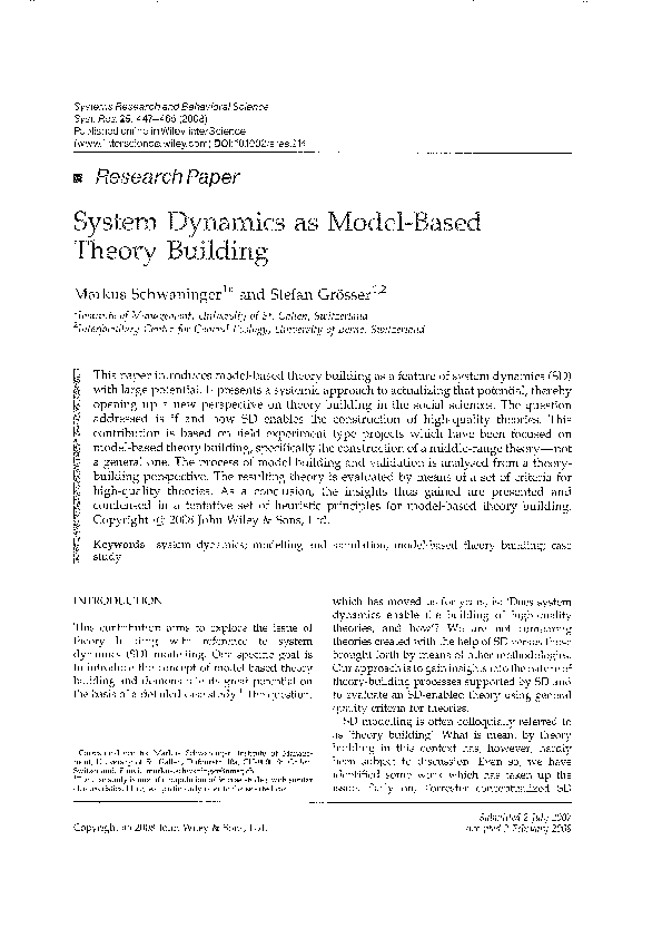 (PDF) System dynamics as model‐based theory building | Markus Schwaninger - Academia.edu