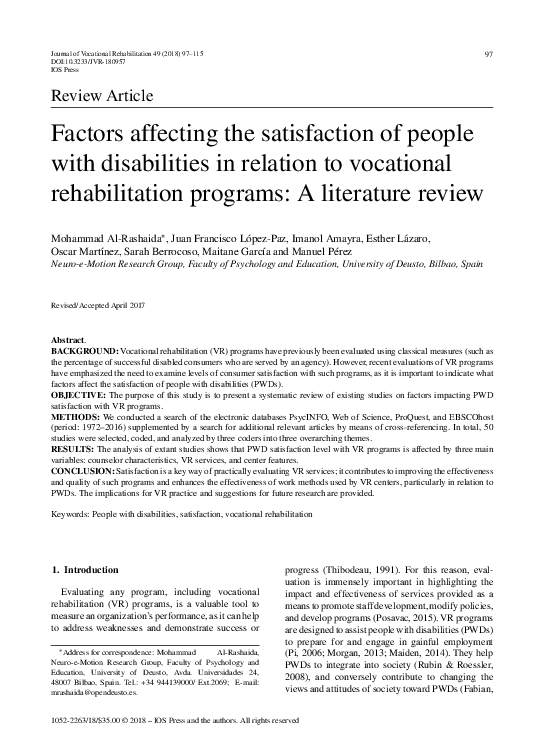 (PDF) Factors affecting the satisfaction of people with disabilities in ...