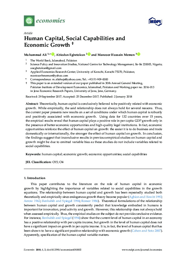 (PDF) Human Capital, Social Capabilities and Economic Growth