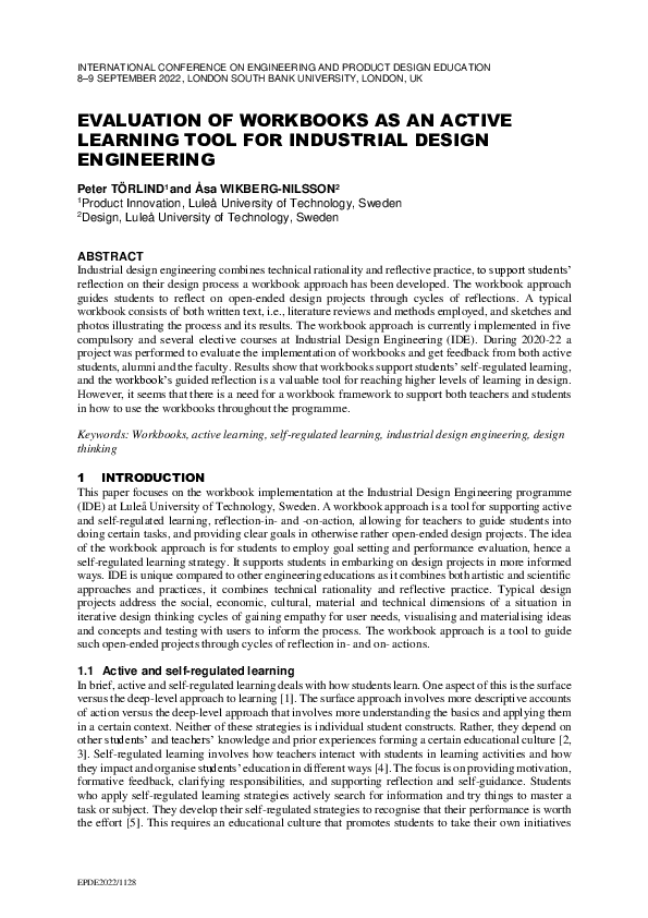 (PDF) Evaluation of Workbooks as an Active Learning Tool for Industrial Design Engineering ...