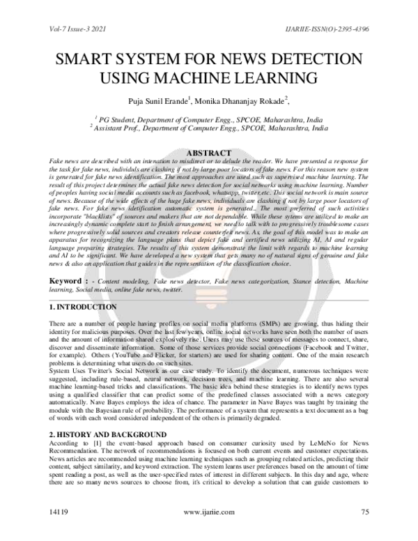 (PDF) Smart System for News Detection Using Machine Learning