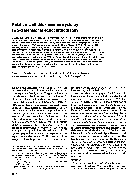 (PDF) Relative wall thickness analysis by two-dimensional echocardiography