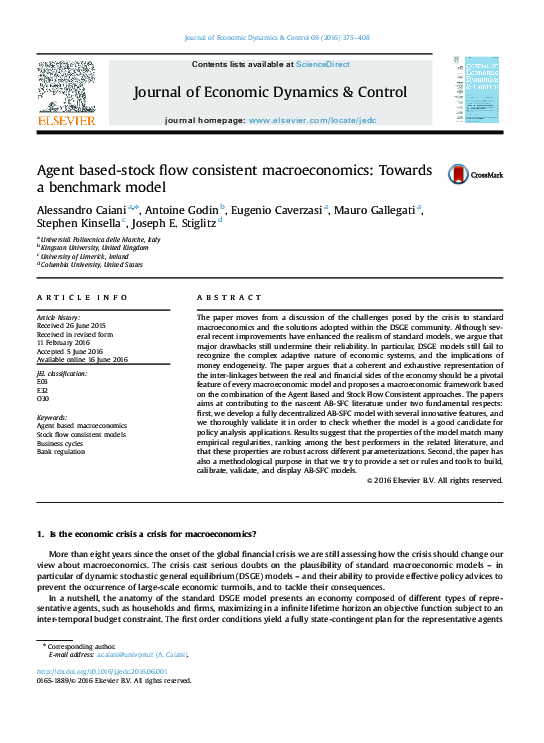 (PDF) Agent Based-Stock Flow Consistent Macroeconomics: Towards a Benchmark Model