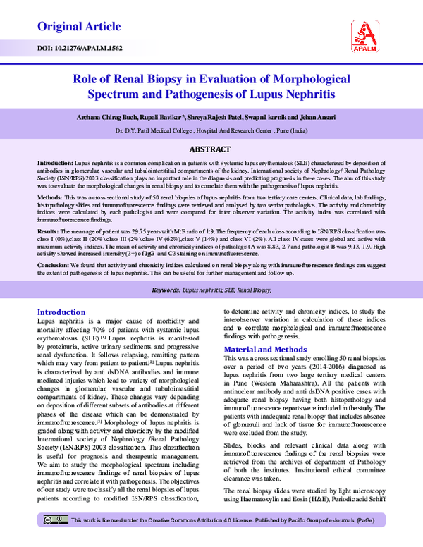 (PDF) Role of renal biopsy in evaluation of morphological spectrum and ...