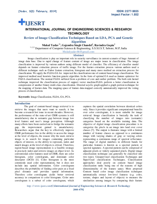 (PDF) Review of Image Classification Techniques Based on LDA , PCA and Genetic Algorithm