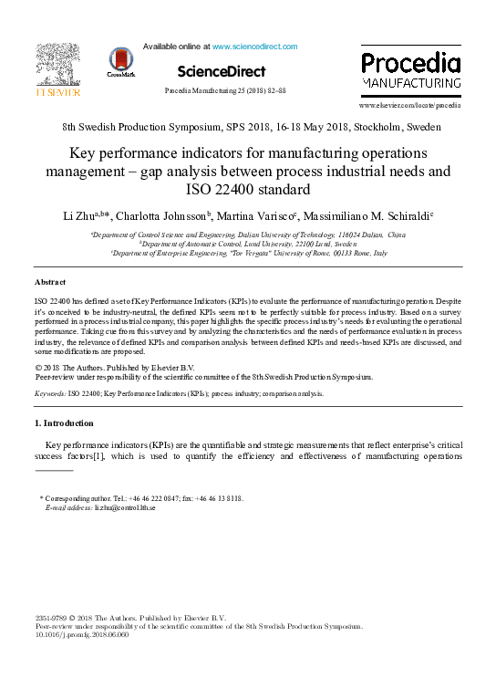 (PDF) Key performance indicators for manufacturing operations ...