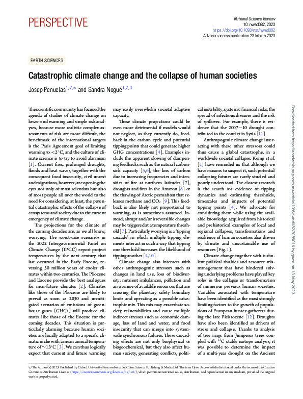 (PDF) Catastrophic climate change and the collapse of human societies