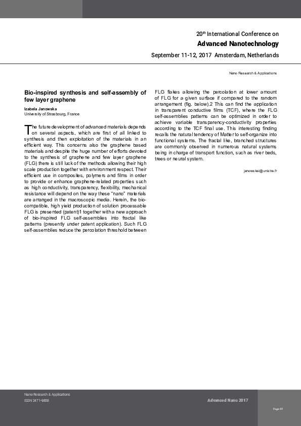 (PDF) Bio-inspired synthesis and self-assembly of few layer graphene