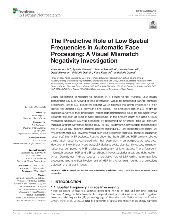 (PDF) Low Spatial Frequencies in Face Processing