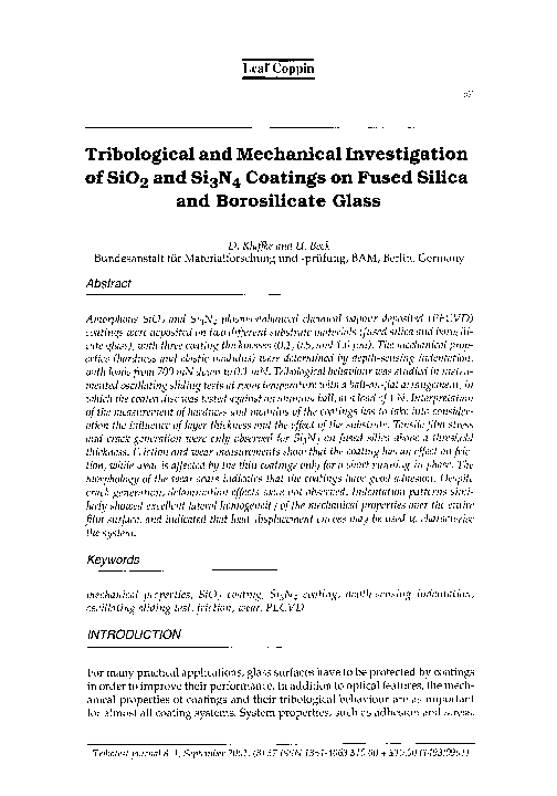 (PDF) Tribological and mechanical investigation of SiO2 and Si3N4 ...