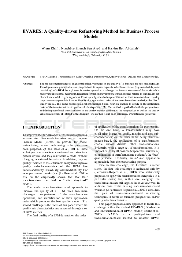 (PDF) EVARES: A Quality-driven Refactoring Method for Business Process Models