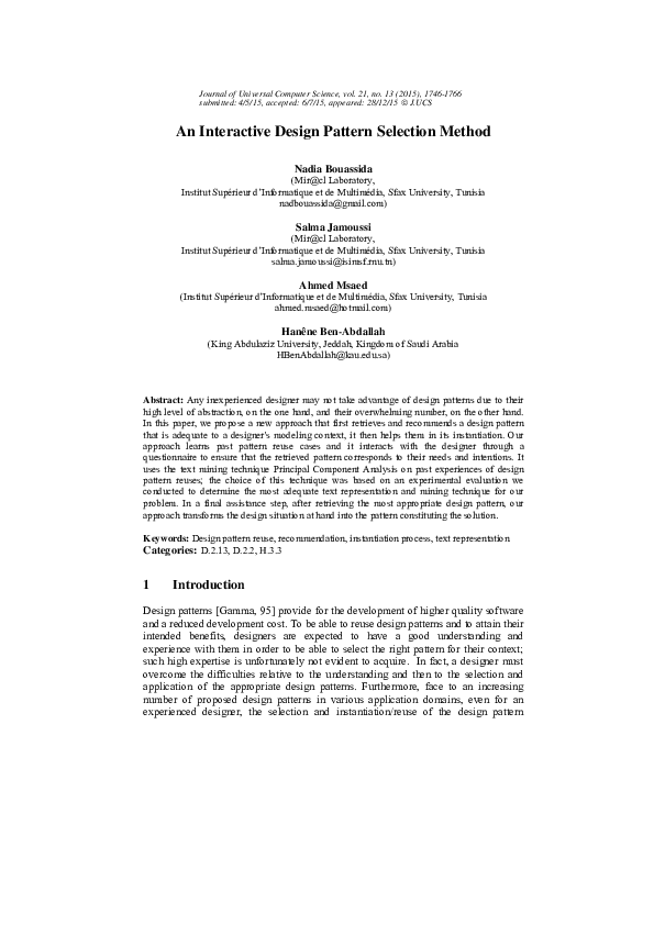 (PDF) Interactive Method for Selecting Design Patterns in Design