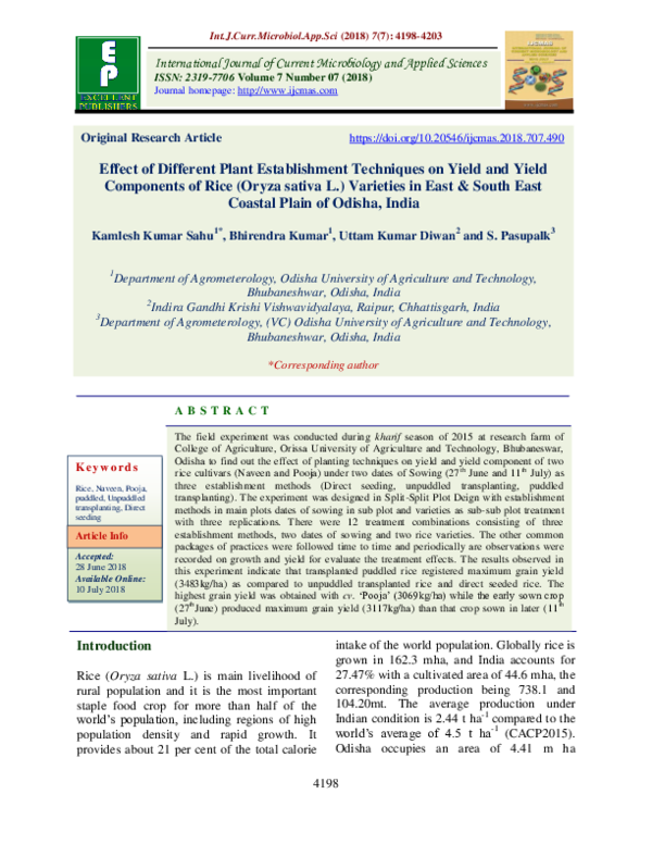 (PDF) Effect of Different Plant Establishment Techniques on Yield and ...