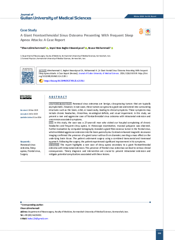 (PDF) A Giant Frontoethmoidal Sinus Osteoma Presenting With Frequent ...