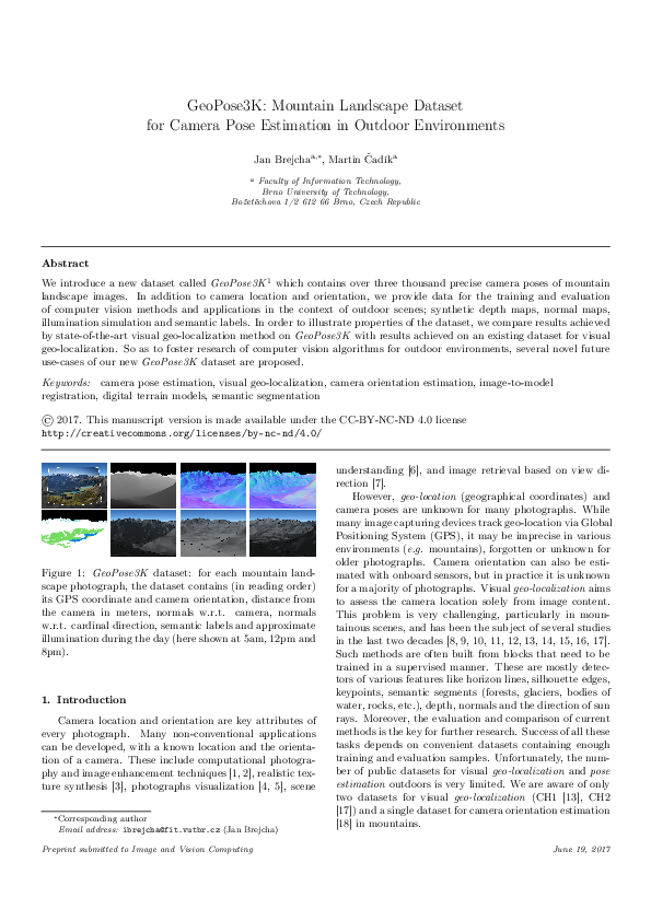 (PDF) GeoPose3K: Mountain landscape dataset for camera pose estimation ...