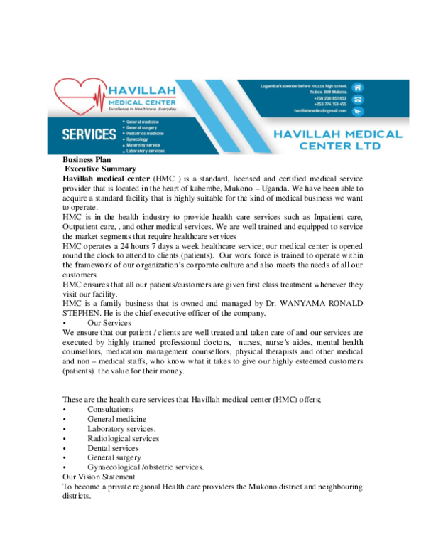 (PDF) Hospital Business Plan