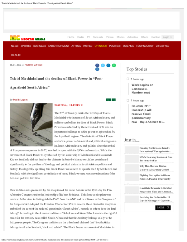 (PDF) Tsietsi Mashinini and the decline of Black Power in "Post ...