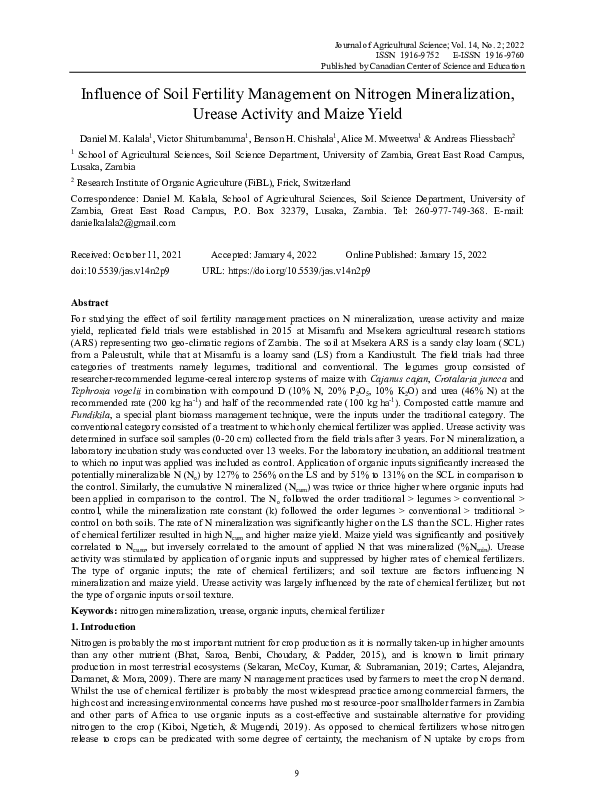 (PDF) Influence of Soil Fertility Management on Nitrogen Mineralization ...