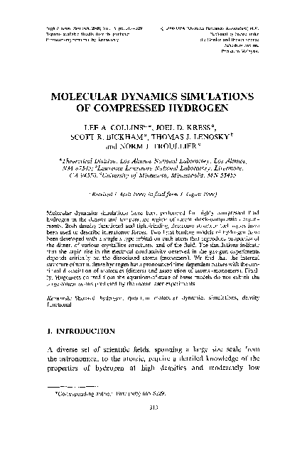 (PDF) Molecular dynamics simulations of compressed liquid hydrogen