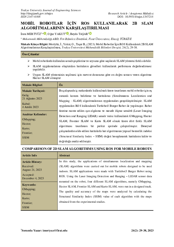 (PDF) MOBİL ROBOTLAR İÇİN ROS KULLANILARAK 2B SLAM ALGORİTMALARININ ...