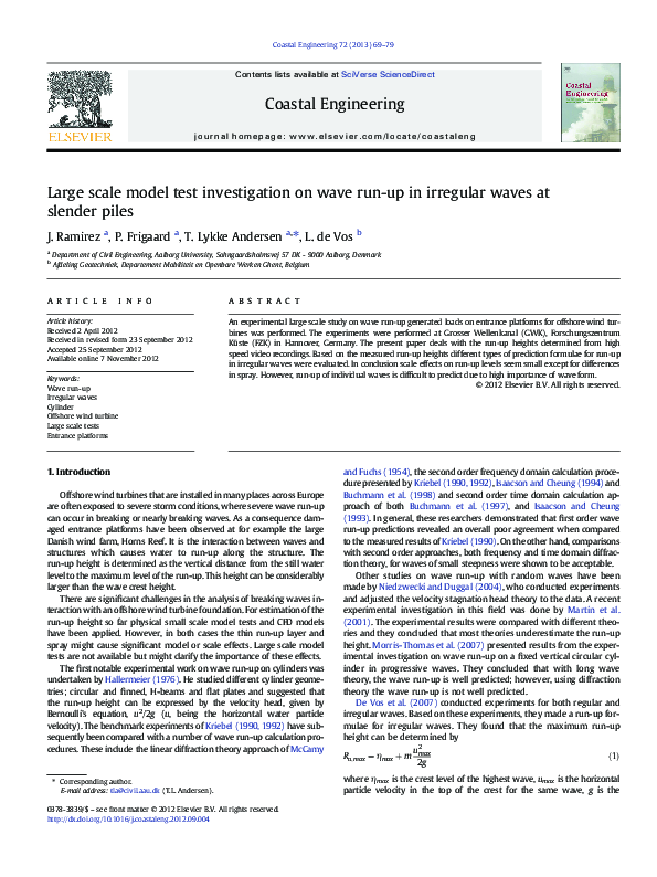 (PDF) Large scale model test investigation on wave run-up in irregular ...