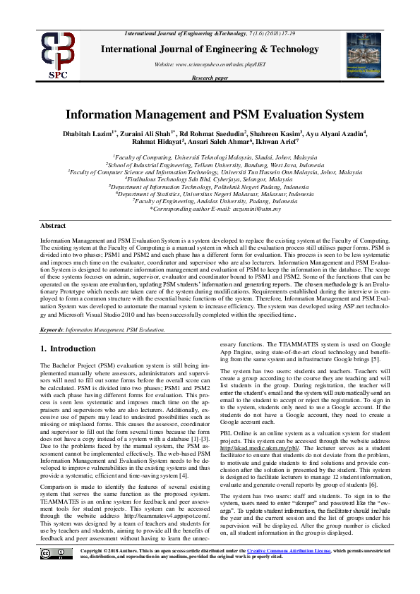 (PDF) Information Management and PSM Evaluation System