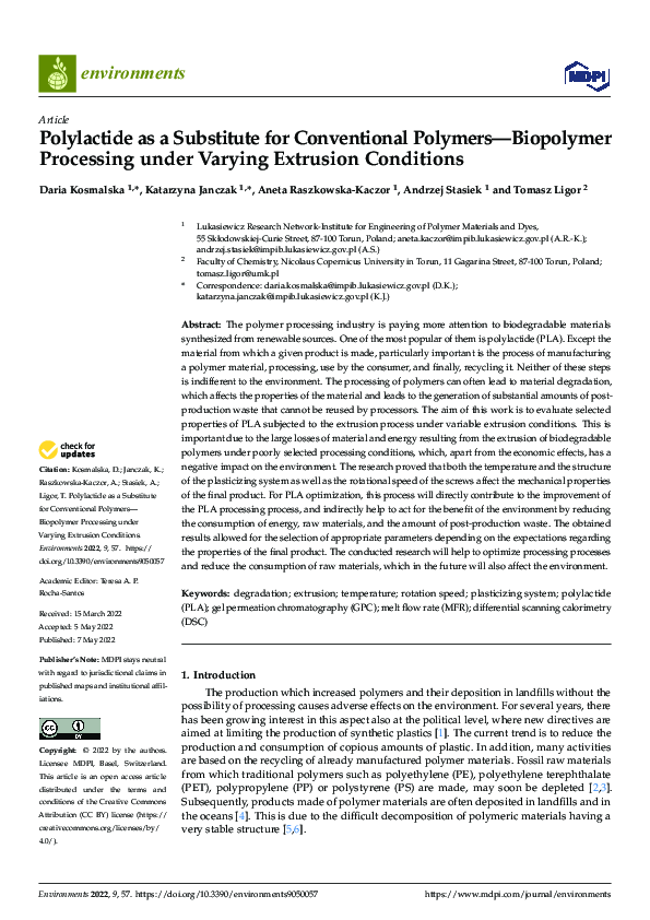 (PDF) Polylactide as a Substitute for Conventional Polymers—Biopolymer ...
