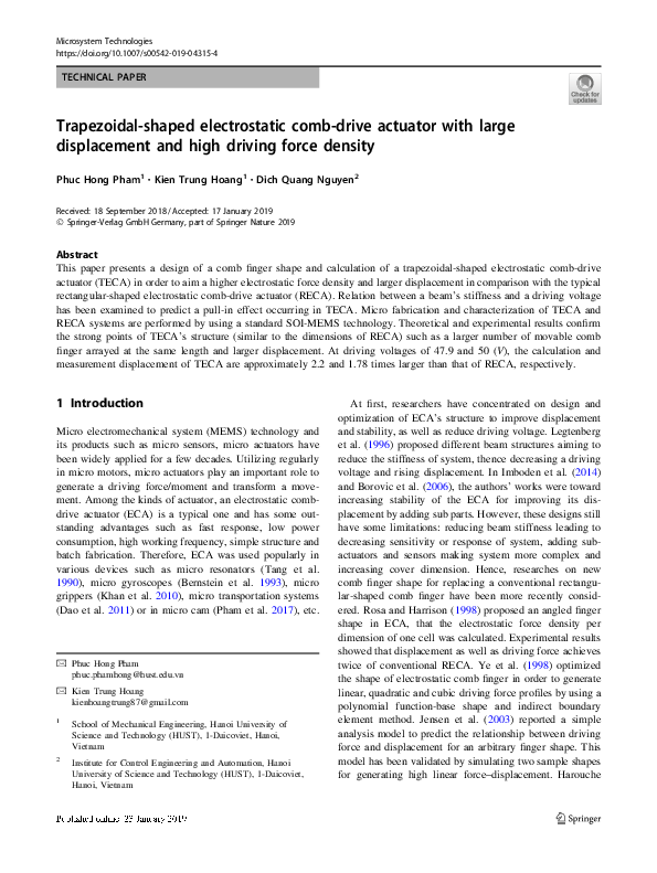 (PDF) Trapezoidal-shaped electrostatic comb-drive actuator with large ...