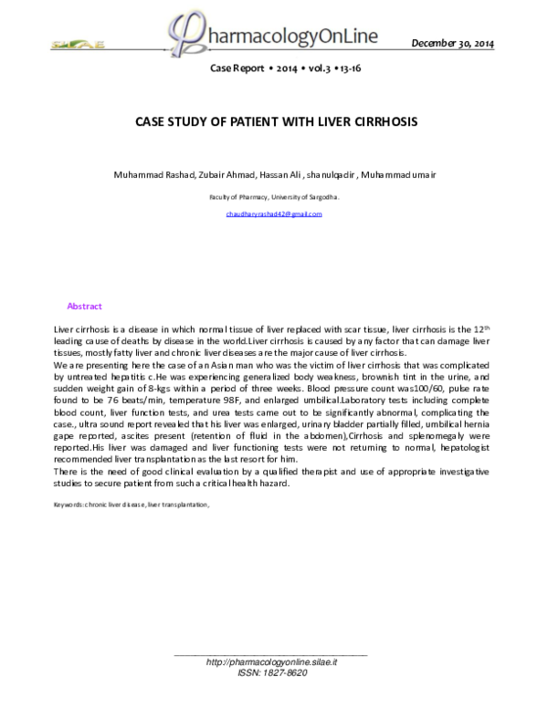(PDF) CASE STUDY OF PATIENT WITH LIVER CIRRHOSIS