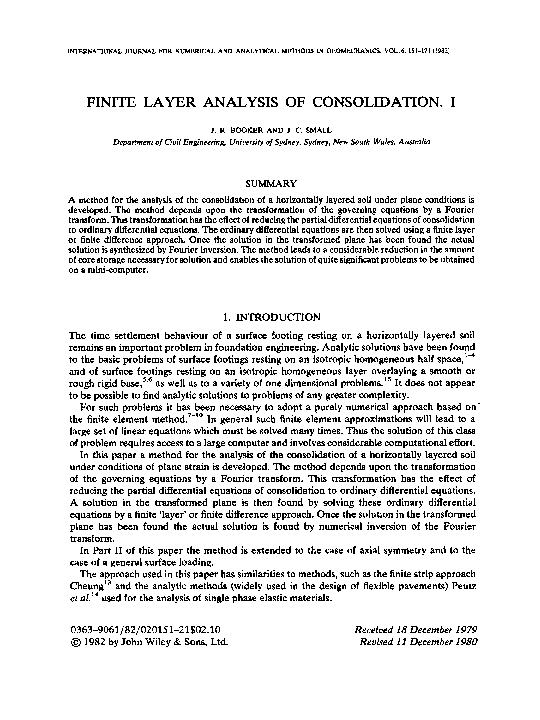 (PDF) Finite layer analysis of consolidation. I