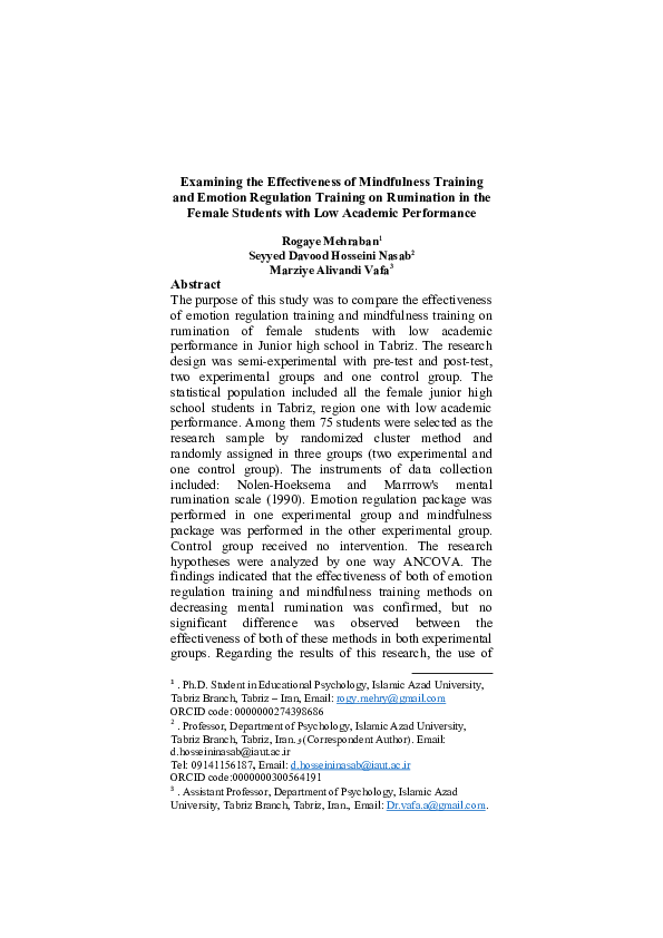 (DOC) Examining the Effectiveness of Mindfulness Training and Emotion Regulation Training on ...