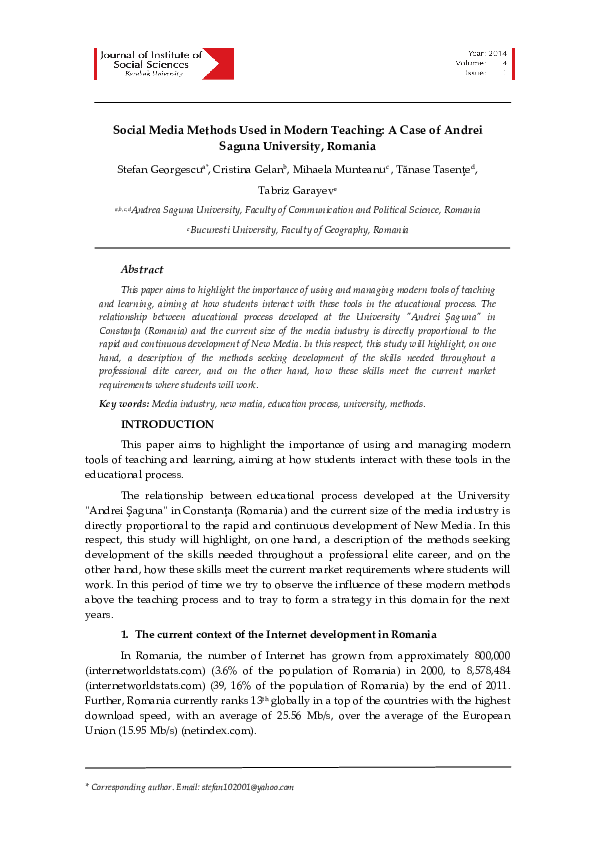 (PDF) Social Media Methods Used in Modern Teaching