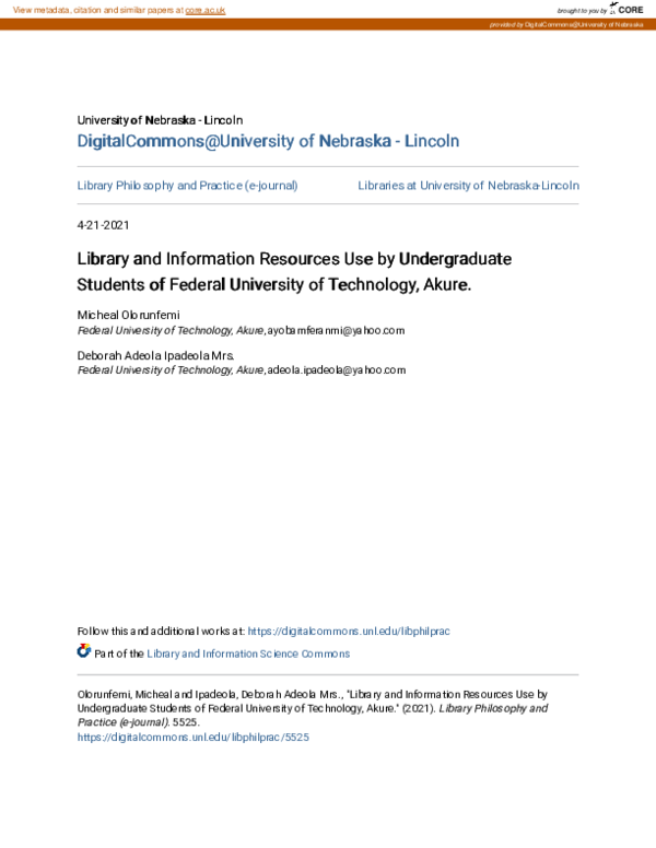 (PDF) Library and Information Resources Use by Undergraduate Students of Federal University of ...
