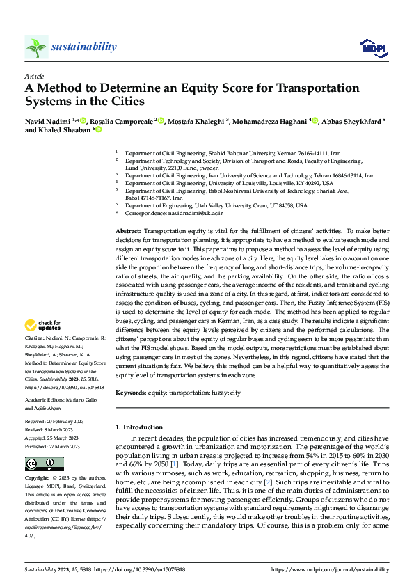 (PDF) A Method to Determine an Equity Score for Transportation Systems ...
