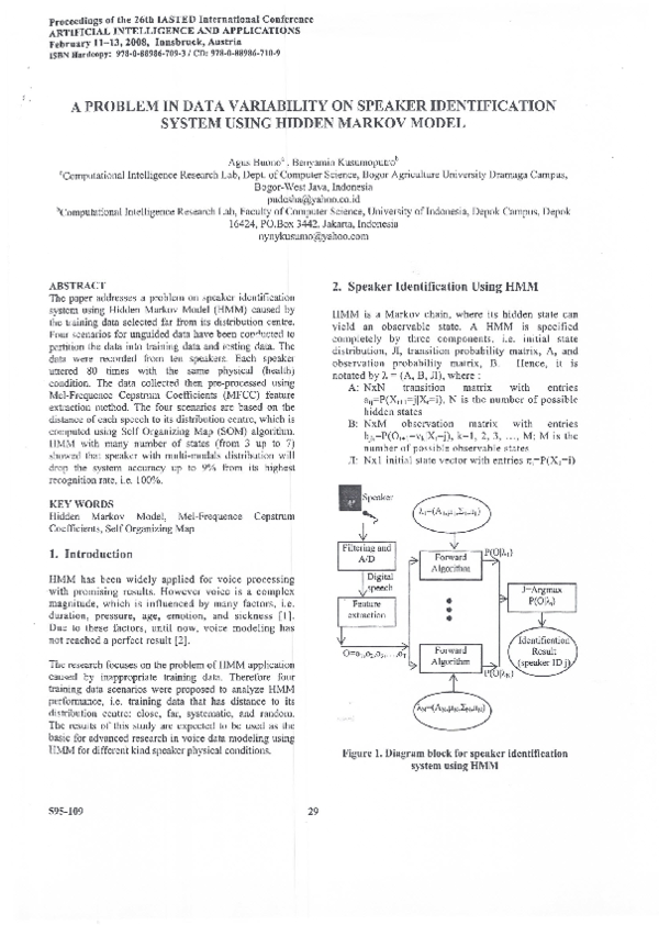 (PDF) A problem in data variability on speaker identification system using Hidden Markov Model