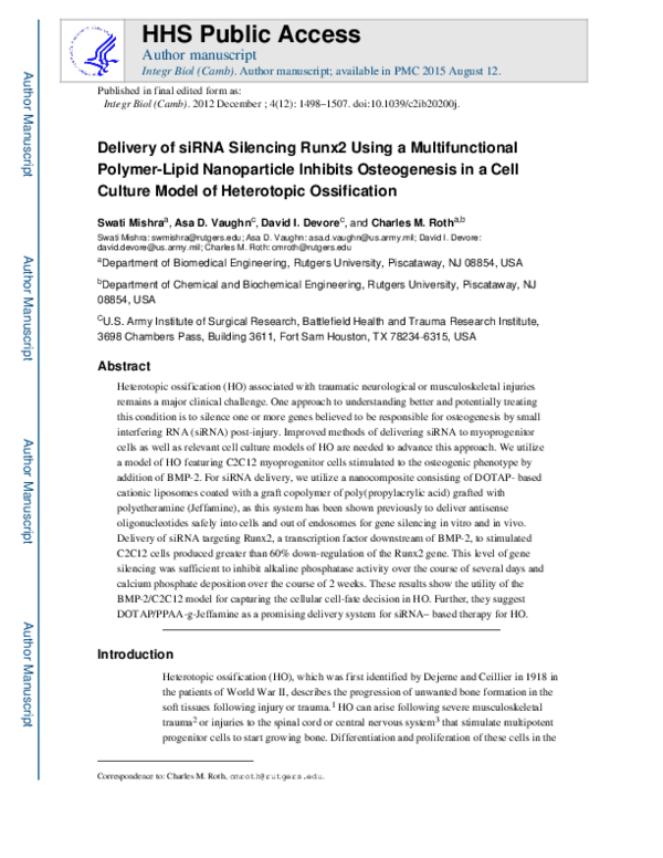 (PDF) Delivery of siRNA silencing Runx2 using a multifunctional polymer-lipid nanoparticle ...