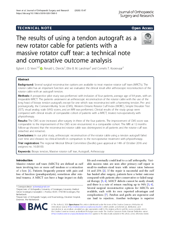The results of using a tendon autograft as a new rotator cable for ...