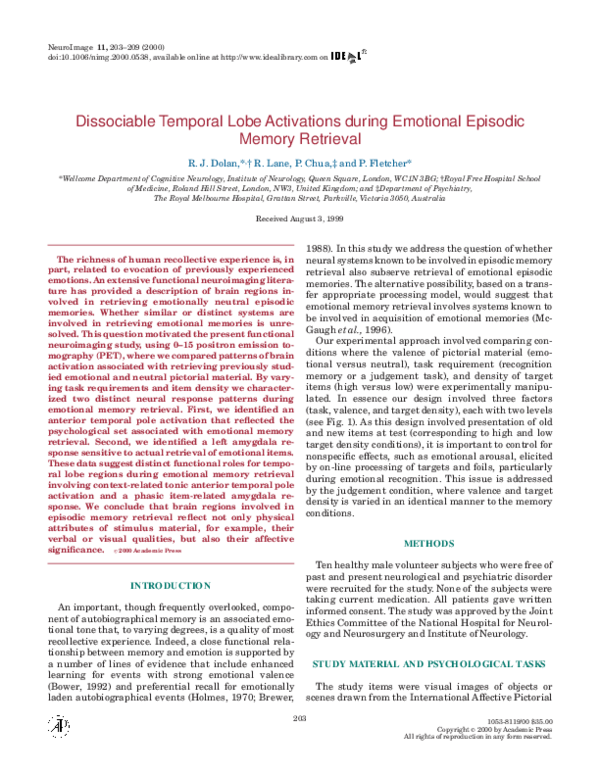 (PDF) Dissociable Temporal Lobe Activations during Emotional Episodic ...