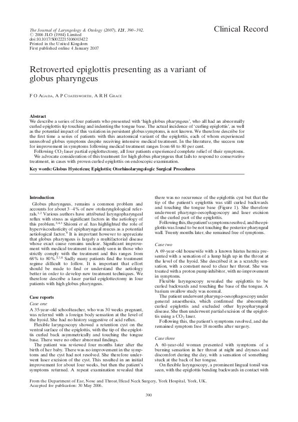 (PDF) Retroverted epiglottis presenting as a variant of globus pharyngeus