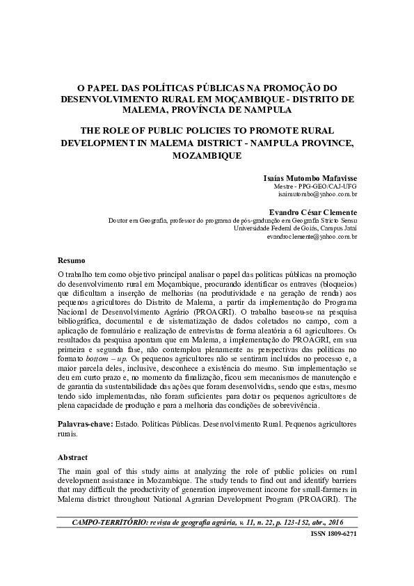 (PDF) O papel das políticas públicas na promoção do desenvolvimento ...