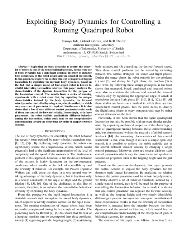 (PDF) Exploiting body dynamics for controlling a running quadruped robot