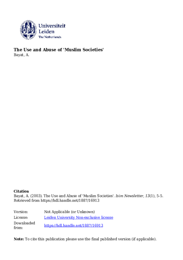 (PDF) The Use and Abuse of 'Muslim Societies