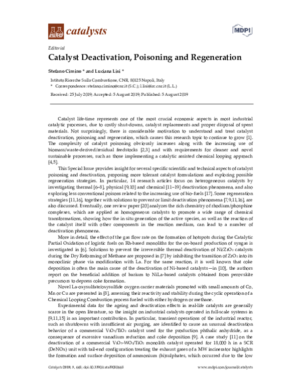 (PDF) Catalyst Deactivation, Poisoning and Regeneration