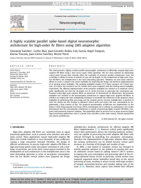 (PDF) A highly scalable parallel spike-based digital neuromorphic architecture for high-order ...