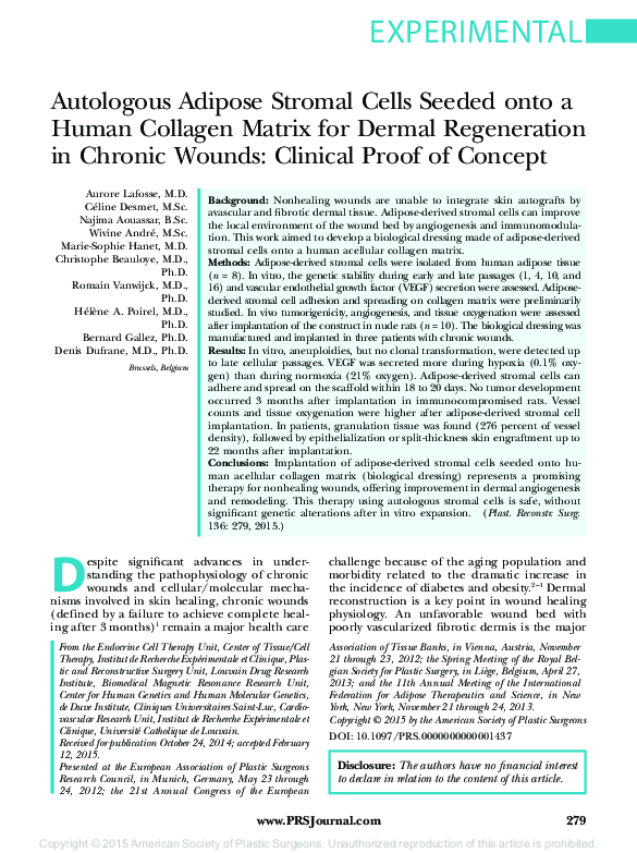 (PDF) Autologous Adipose Stromal Cells Seeded onto a Human Collagen ...