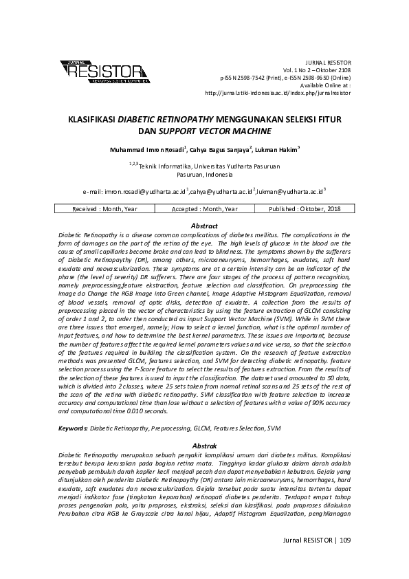 (PDF) Klasifikasi Diabetic Retinopathy Menggunakan Seleksi Fitur Dan ...