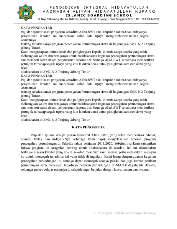 (DOC) LAPORAN KEGIATAN PENCEGAHAN PERUNDUNGAN