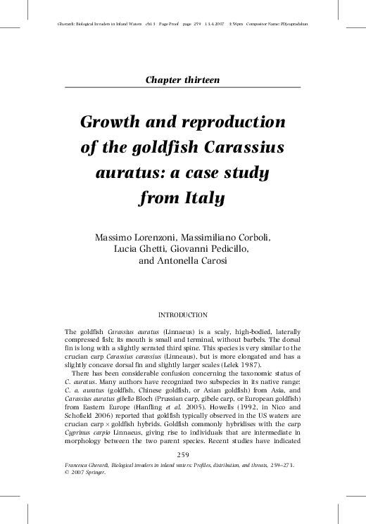 (PDF) Chapter thirteen Growth and reproduction of the goldfish Carassius auratus : a case study ...